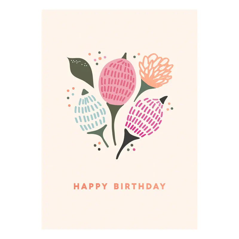 Happy Birthday Flowers Rose Gold Postcard – Timi of Sweden
